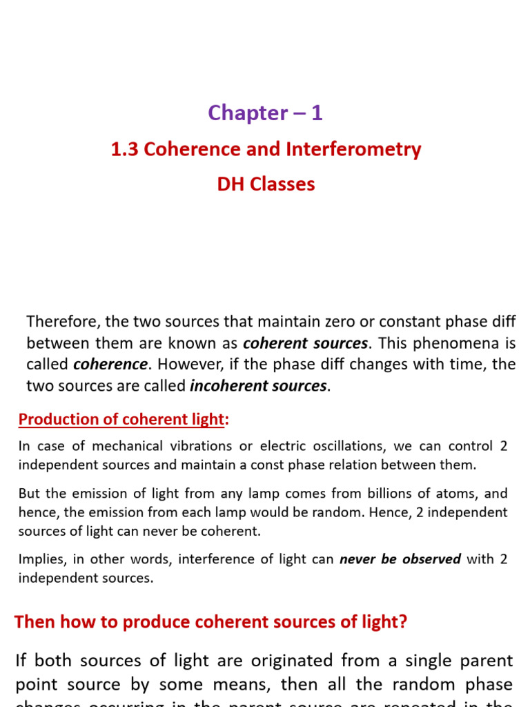 1.3 Coherence and Interferometry (22aug2025) | PDF | Coherence (Physics) | Light