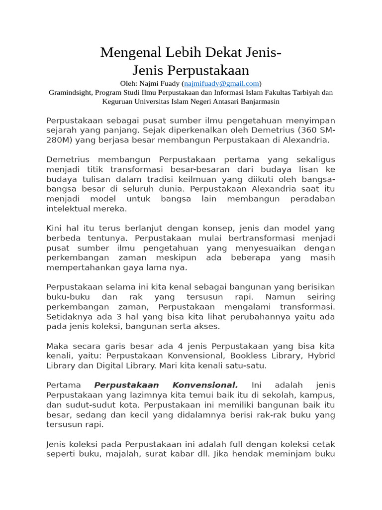 Jenis-Jenis Perpustakaan Modern | PDF