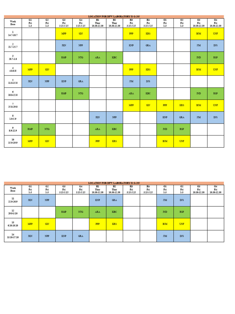 Weekly Schedule for DFW Laboratory | PDF