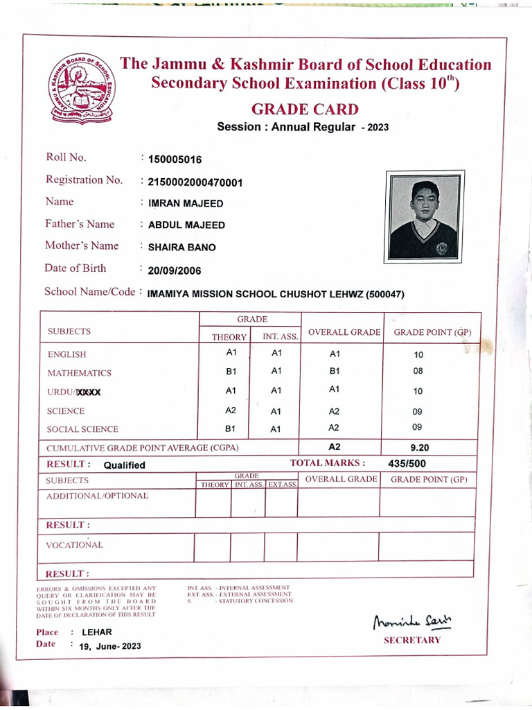 Class 10th Marksheet | PDF