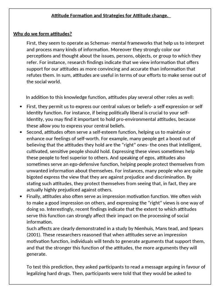 Attitude Formation and Change Strategies | PDF | Attitude (Psychology ...