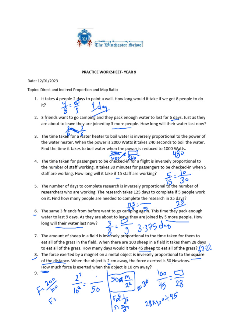 Year 9 Proportion and Ratio Practice | PDF