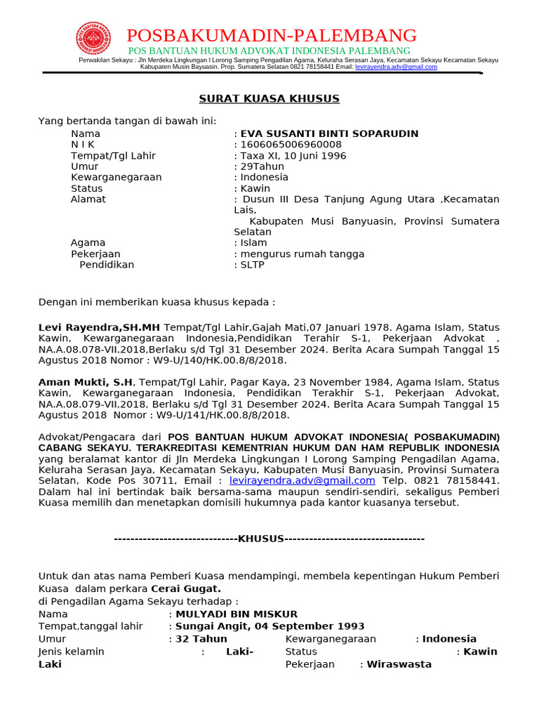 Surat Kuasa Eva Susanti | PDF