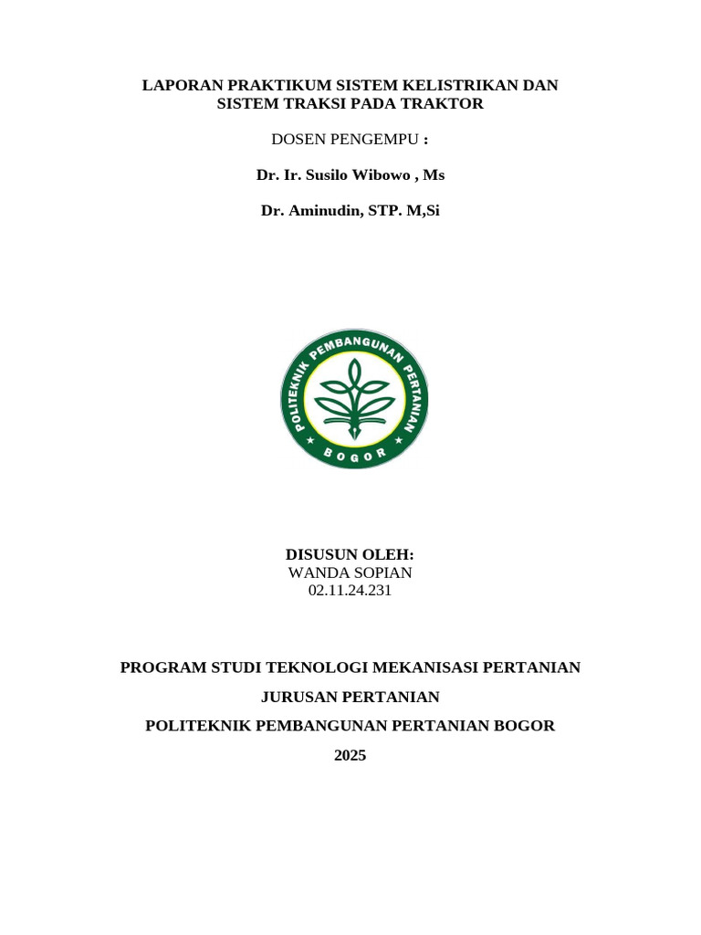 Laporan Praktikum Traksi Traktor 2025 | PDF