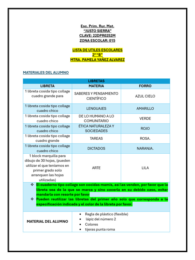 Lista de Utiles de 2B | PDF | Visión | Color