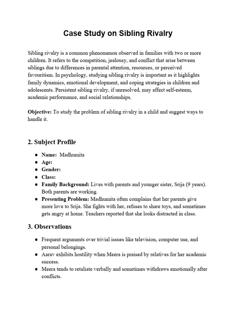 Sibling Rivalry Case Study Analysis | PDF