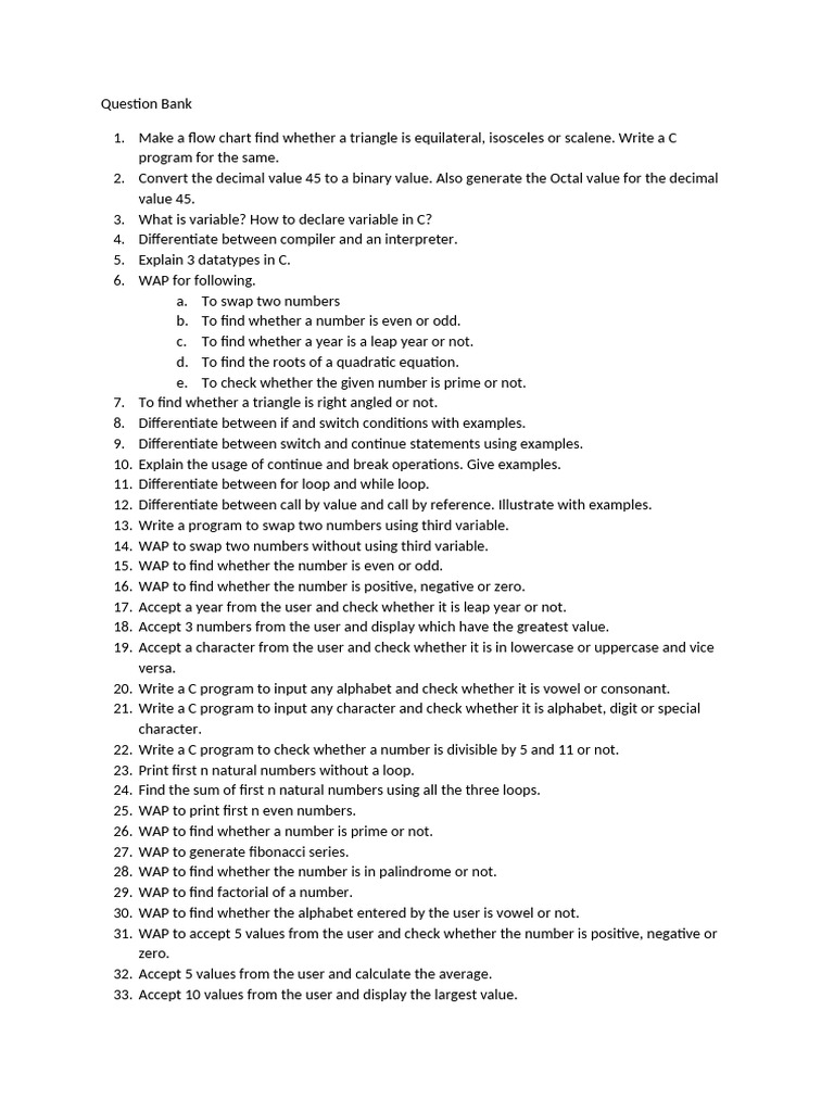 Question Bank - Summer Term | PDF | Numbers | Computer Programming