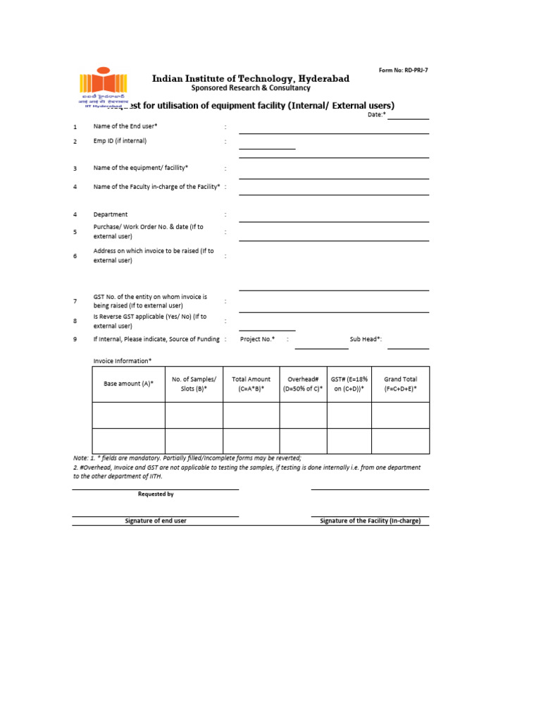 Equipment Utilization Request Form | PDF