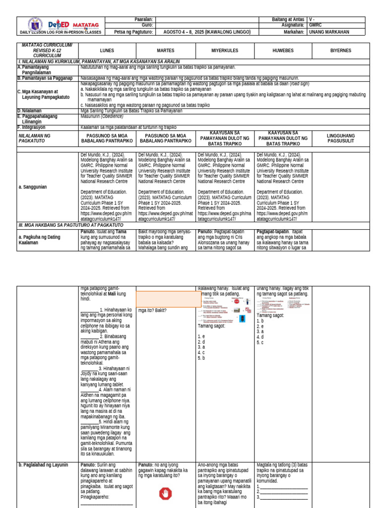 Q1 - GMRC - DLL - Week 8 | PDF