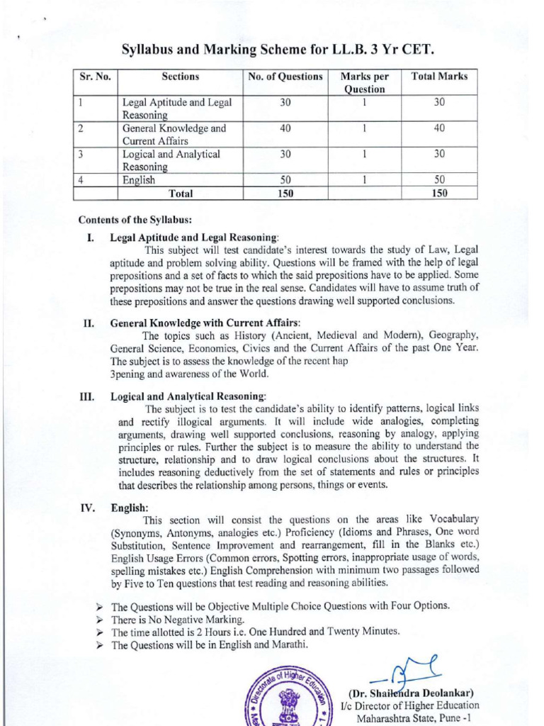 Syllabus MH Cet Law | PDF