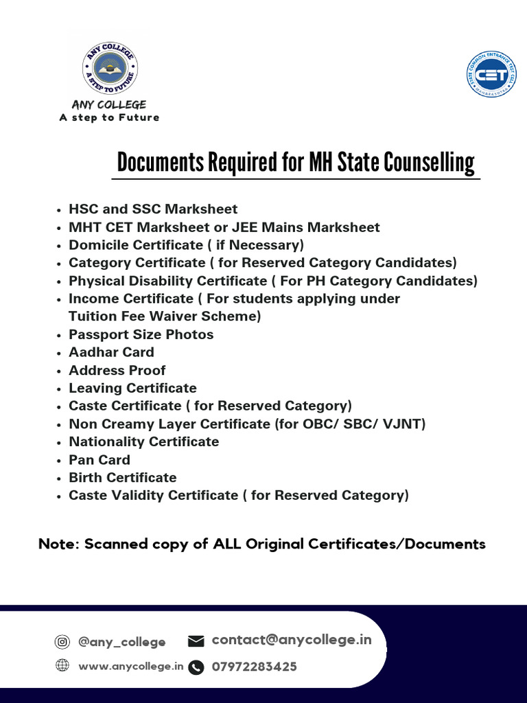 MHCET Document Required | PDF