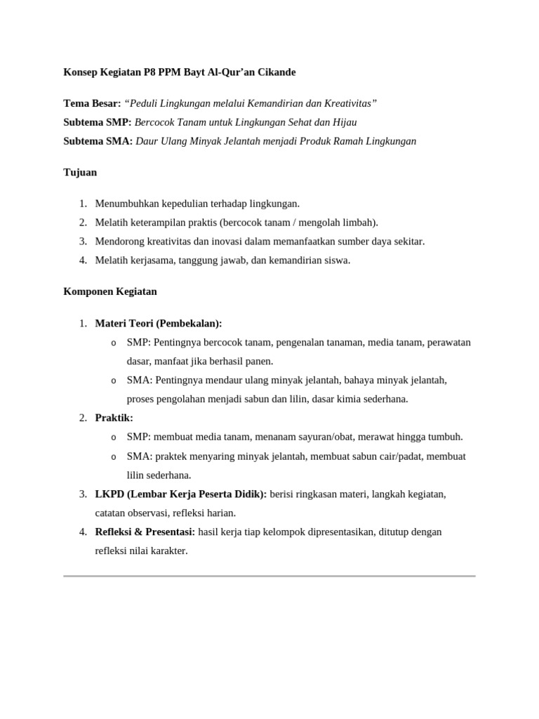 Konsep Kegiatan P8 PPM Bayt AlQuran | PDF