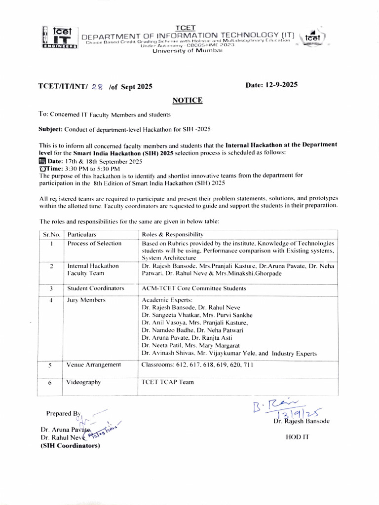SIH 2025 Internal Hackathon Details | PDF