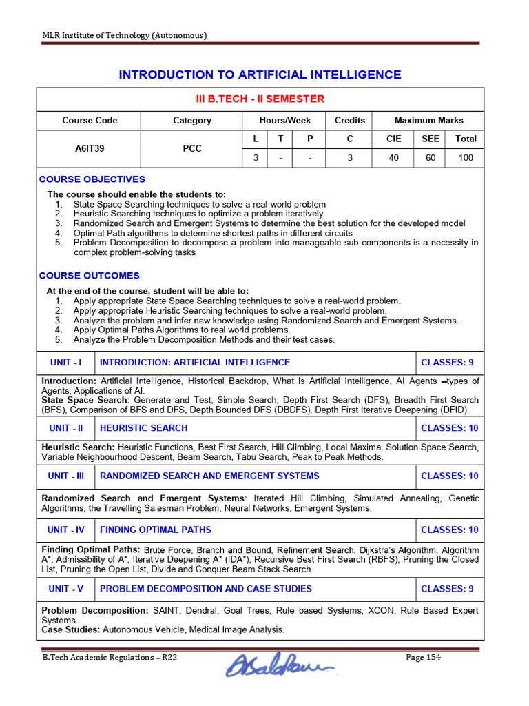 B.Tech Course on Artificial Intelligence | PDF | Artificial ...