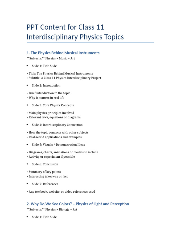 Class 11 Physics Interdisciplinary PPTs | PDF | Physics | Science
