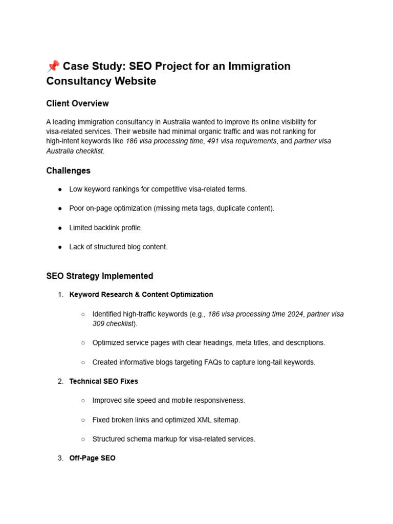 ? Case Study - SEO Project For An Immigration Consultancy Website | PDF
