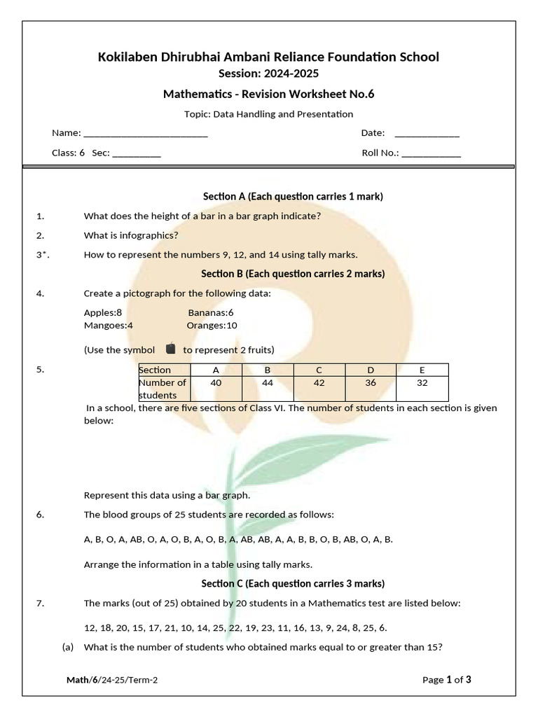 Class 6 Math Data Handling Worksheet | PDF | Chess Openings | Chess Theory