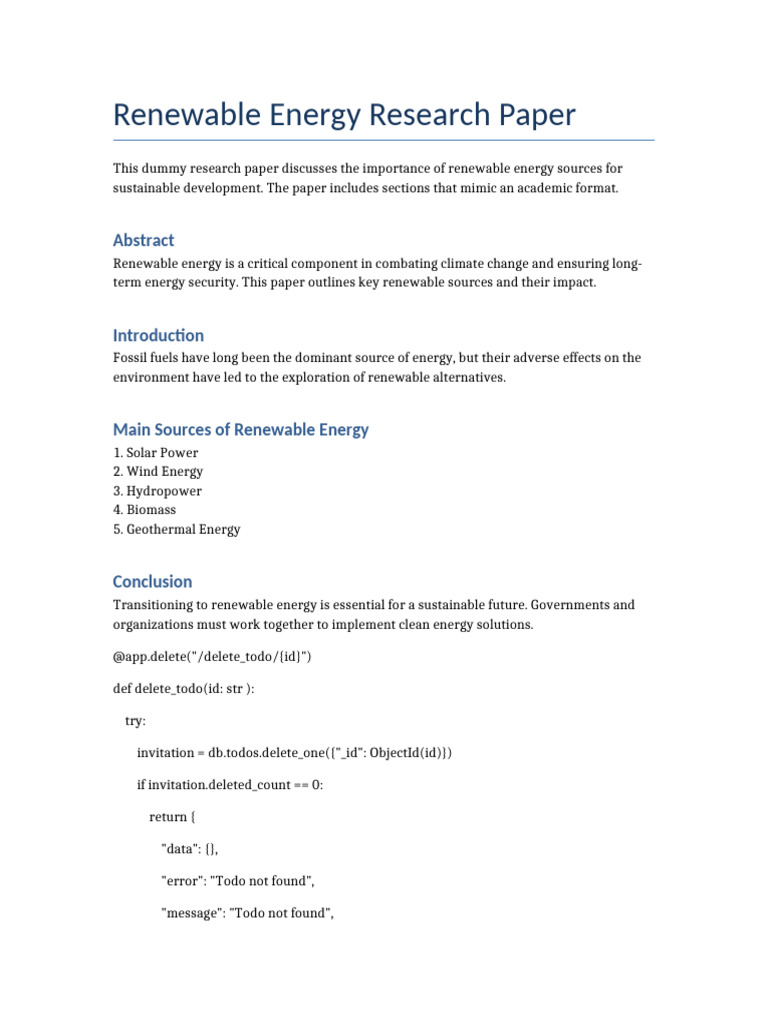 Renewable Energy Research Paper | PDF | Renewable Energy | Energy ...