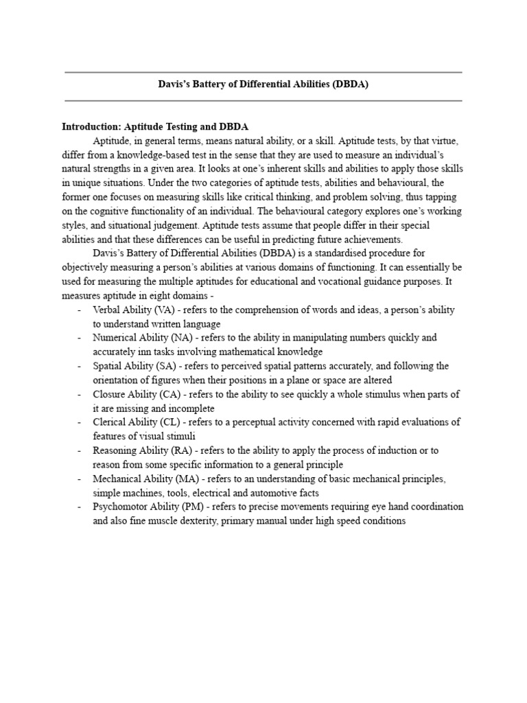 Understanding DBDA Aptitude Scores | PDF | Cognition | Cognitive Science