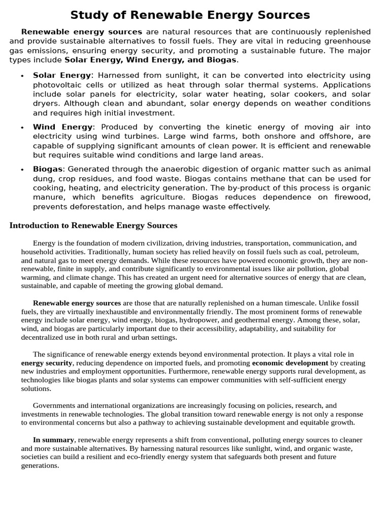 Overview of Solar, Wind, and Biogas Energy | PDF | Solar Energy ...