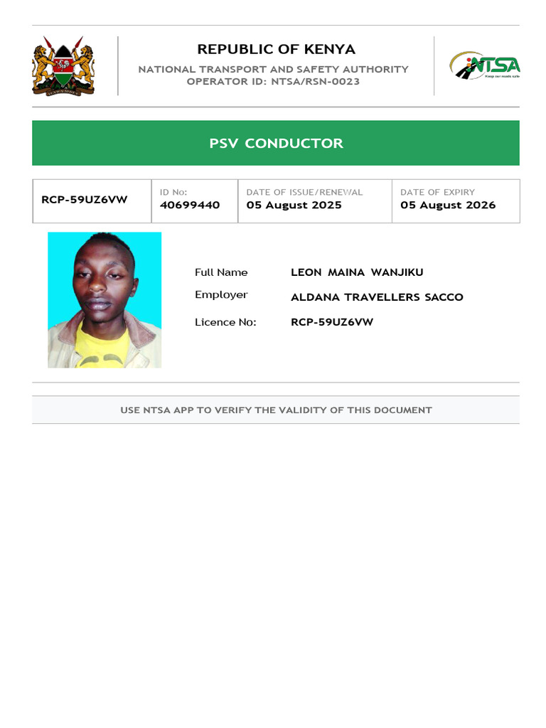 Conductor PSV Badge-Leon Maina 2025 | PDF