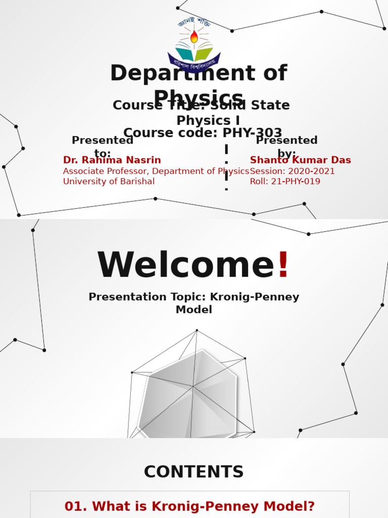 Kronig-Penney Model Overview | PDF | Physical Chemistry | Physical ...
