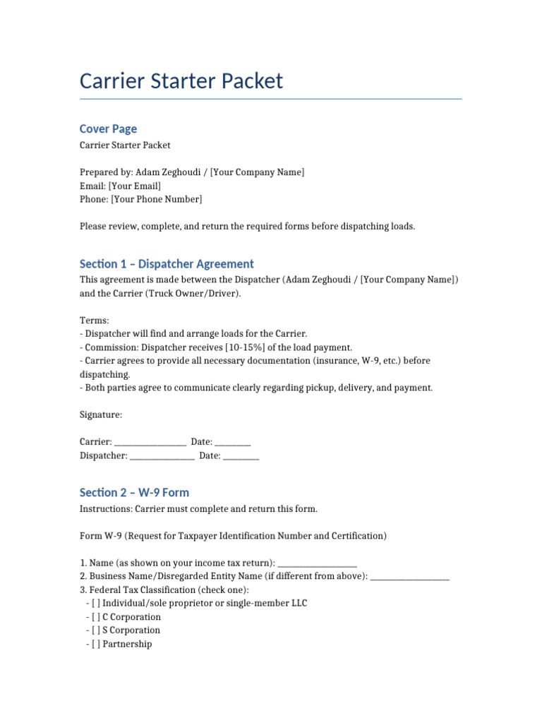 Dispatcher Carrier Packet | PDF | Limited Liability Company | Business