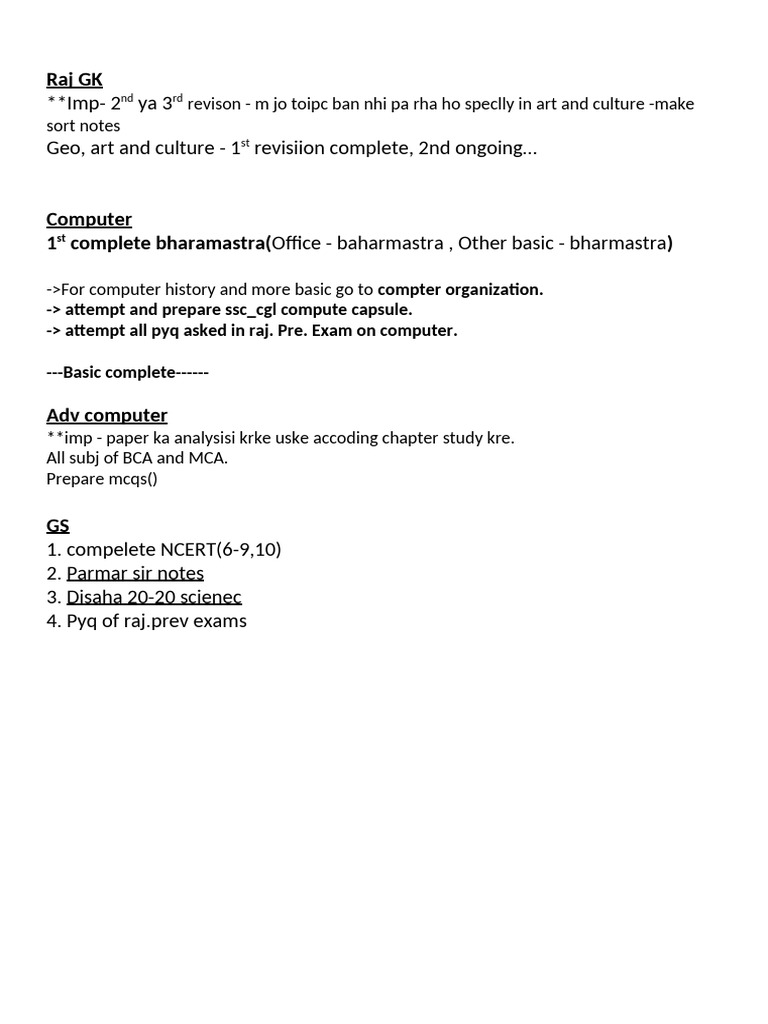Study Plan for BCA/MCA Exam Preparation | PDF