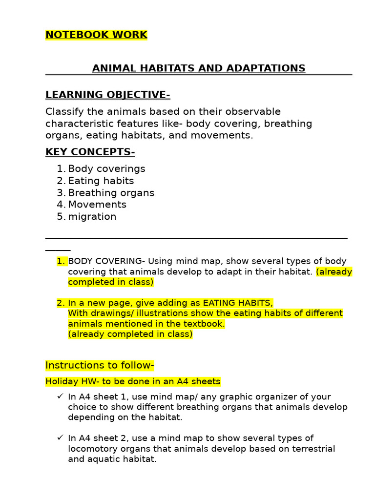 Animal Habitats and Adaptations Guide | PDF