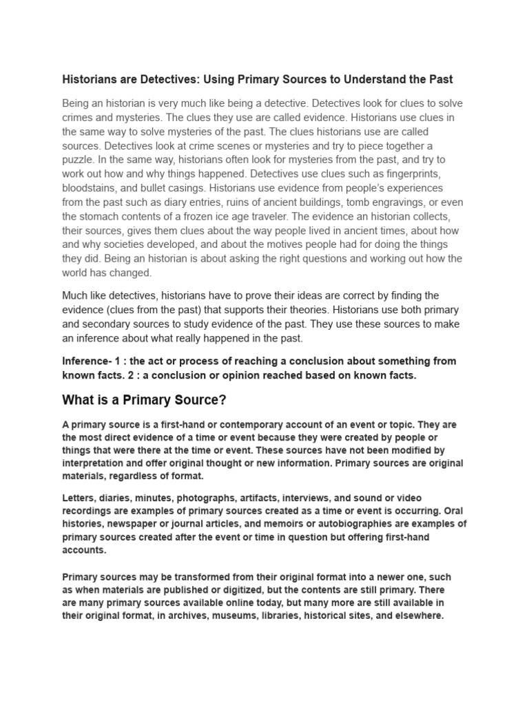 History Dectectives Use Primary and Secondary Sources | PDF | Primary ...