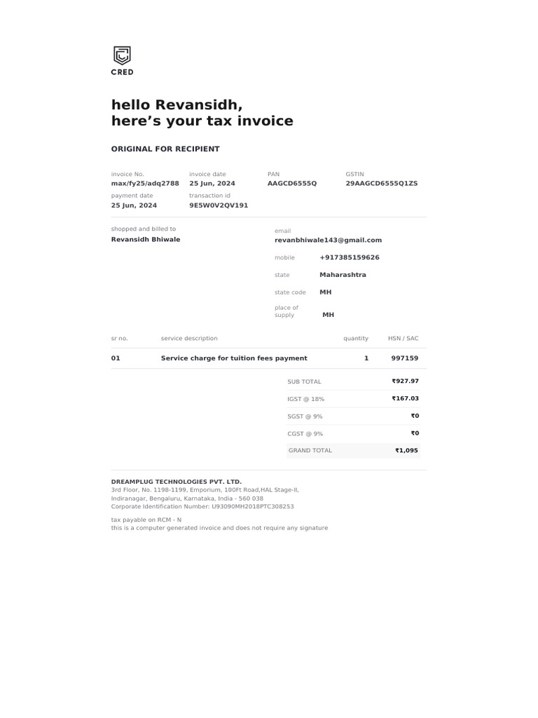 Tuition Fees Invoice | PDF