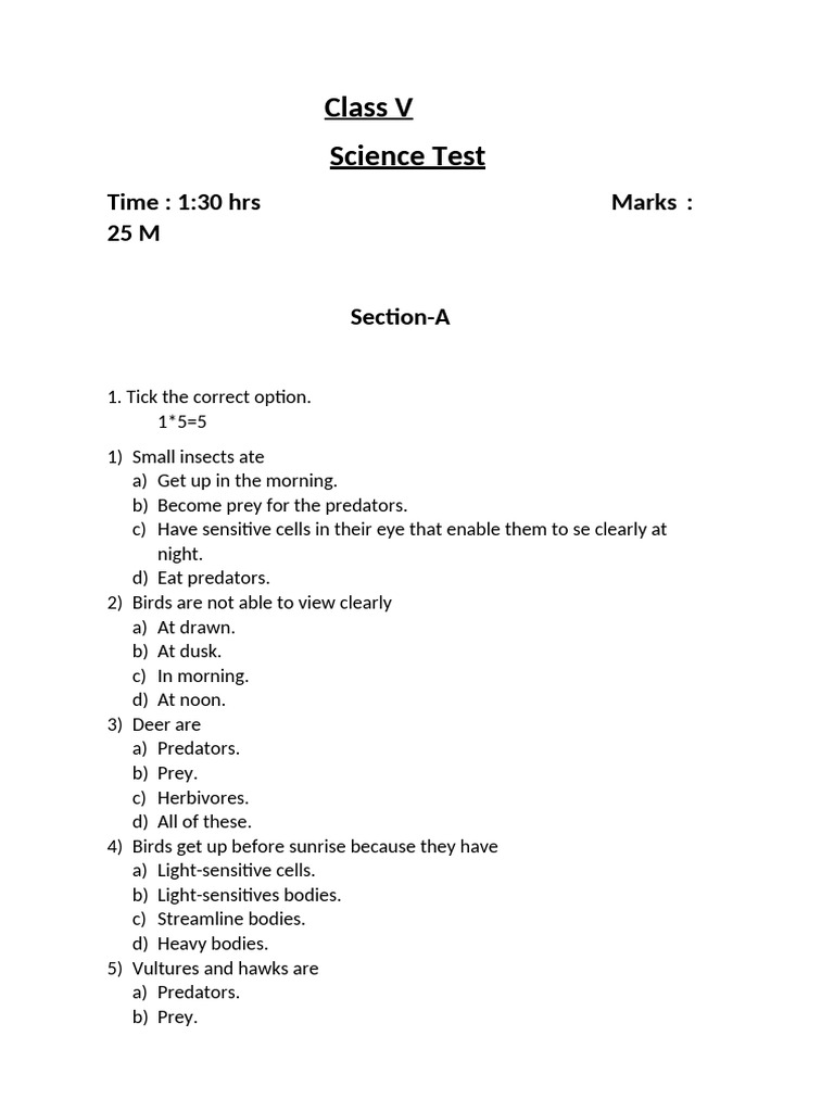 Class V Evs Test | PDF