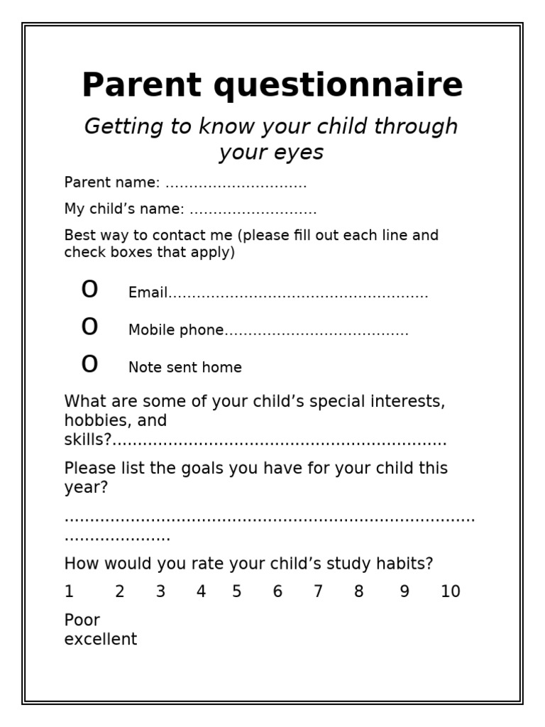 Parent Questionnaire | PDF