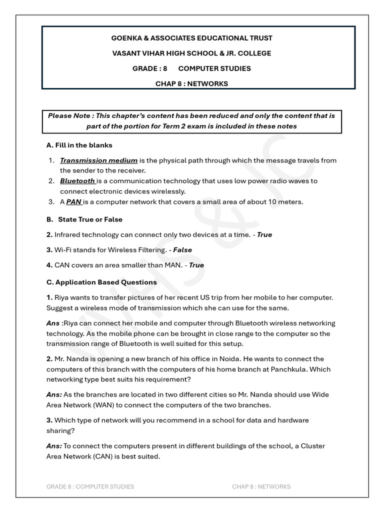 GRD 8 Comp STD Chap 8-Networks Notes-2 | PDF | Computer Network | Wi Fi
