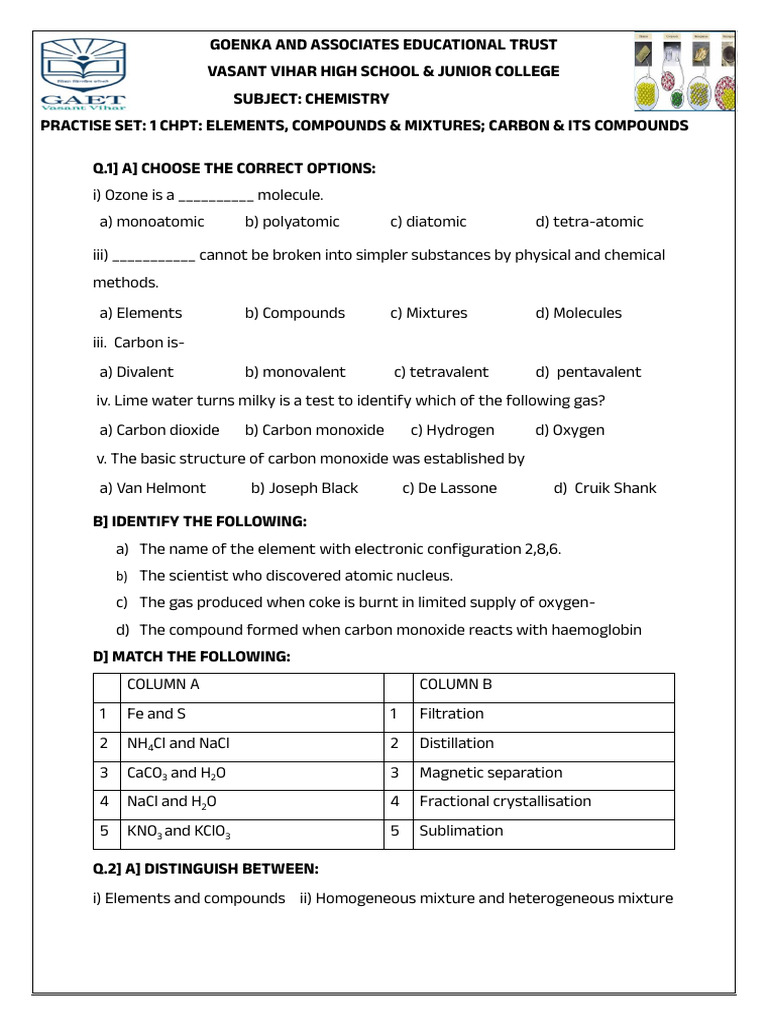 Grade 8 Chemistry: Elements & Compounds Quiz | PDF | Carbon Dioxide ...