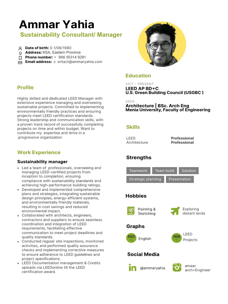 001. Sustainability LEED Manager - Ammar Yahia Resume - 2025 2 | PDF | Economy And The ...