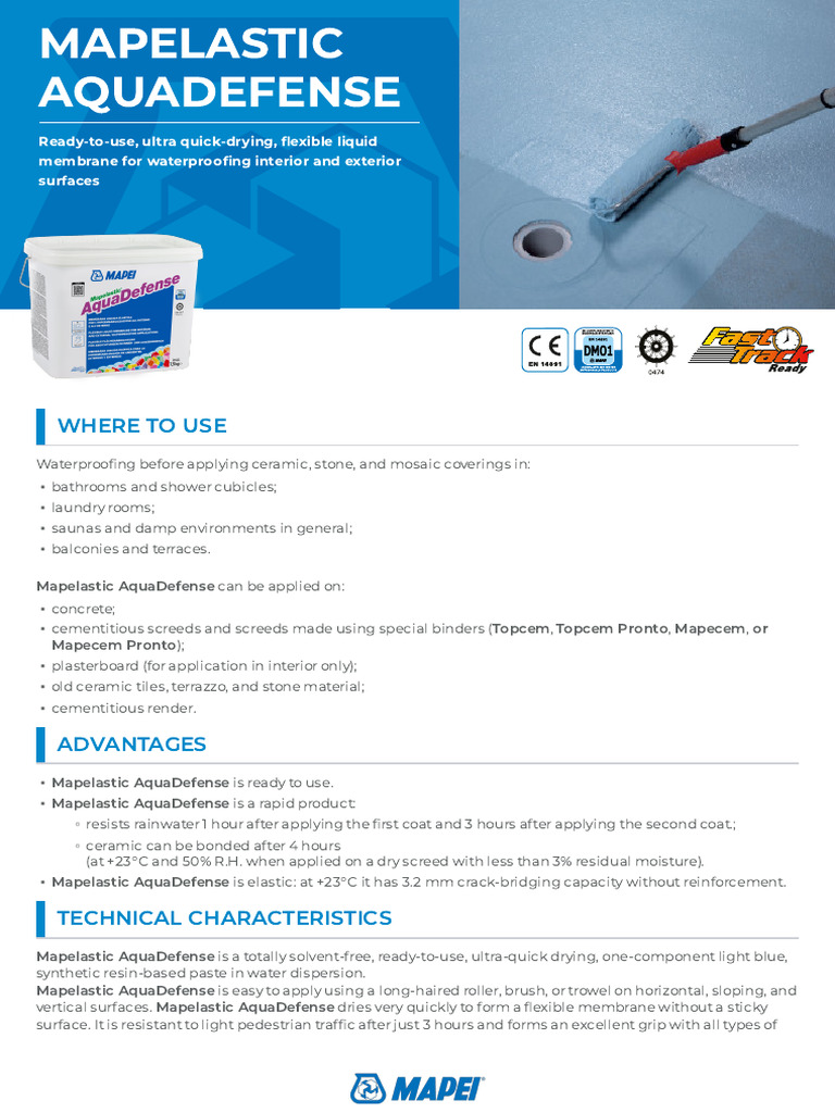 1 02103 Mapelastic-Aquadefense en e34f9ebaa98b419c8611931cc38edc70 | PDF | Tile | Adhesive