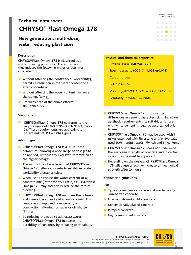 CHRYSO® Plast Omega 178 Overview | PDF | Concrete | Secondary Sector Of ...