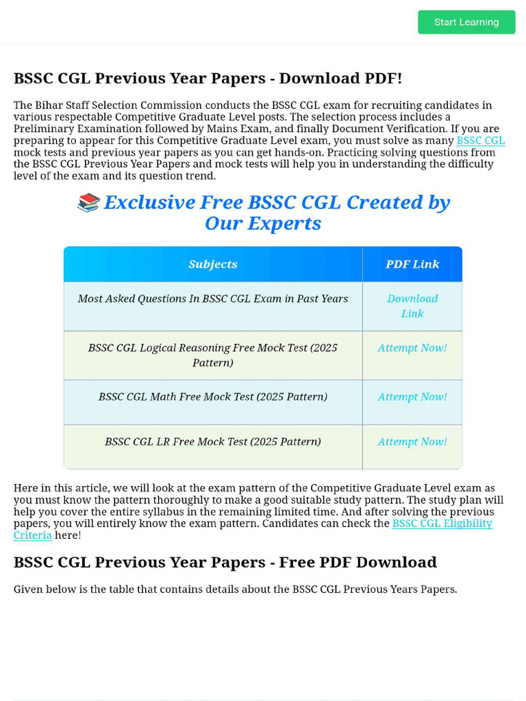 BSSC CGL Previous Year Papers - Download PDF! | PDF