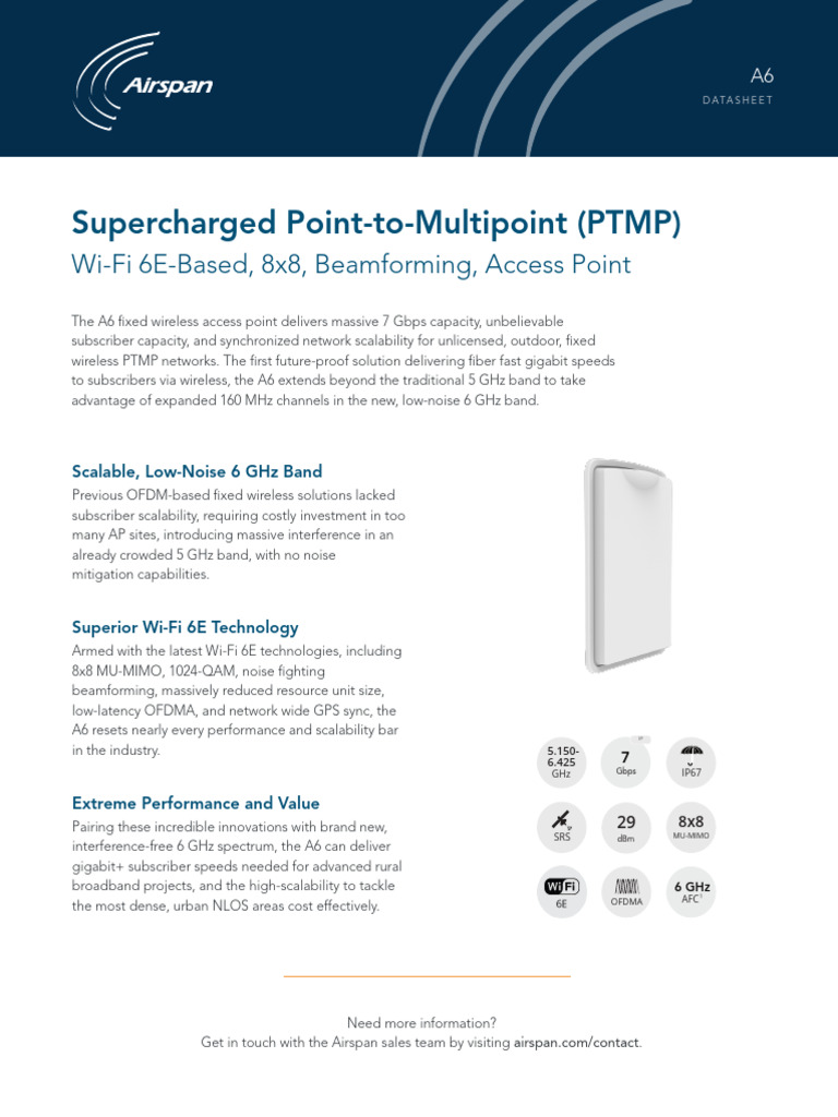 Airspan A6 Datasheet | PDF | Wi Fi | Wireless Access Point
