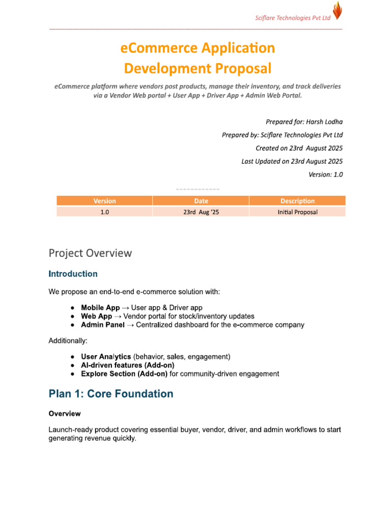 ECommerce Application Development Proposal - Sciflare | PDF
