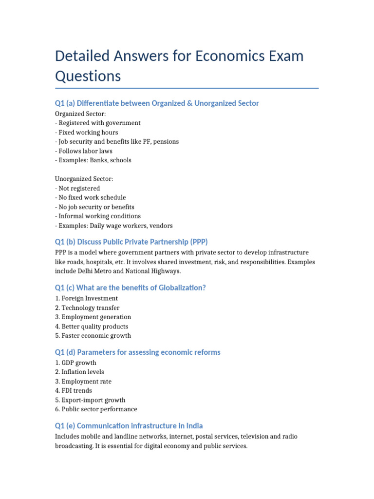 Economics Exam Answers | PDF | Infrastructure | Foreign Direct Investment