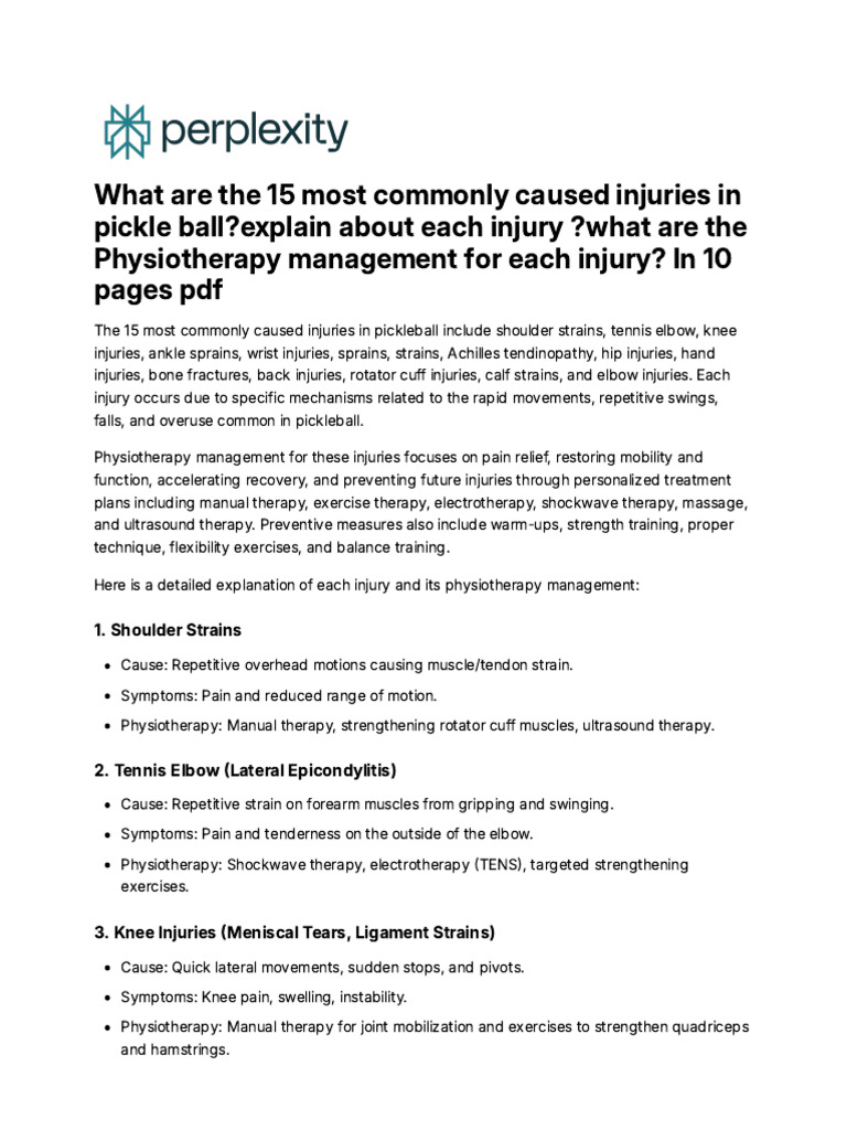 Common Pickleball Injuries & Rehab | PDF | Elbow | Physical Therapy