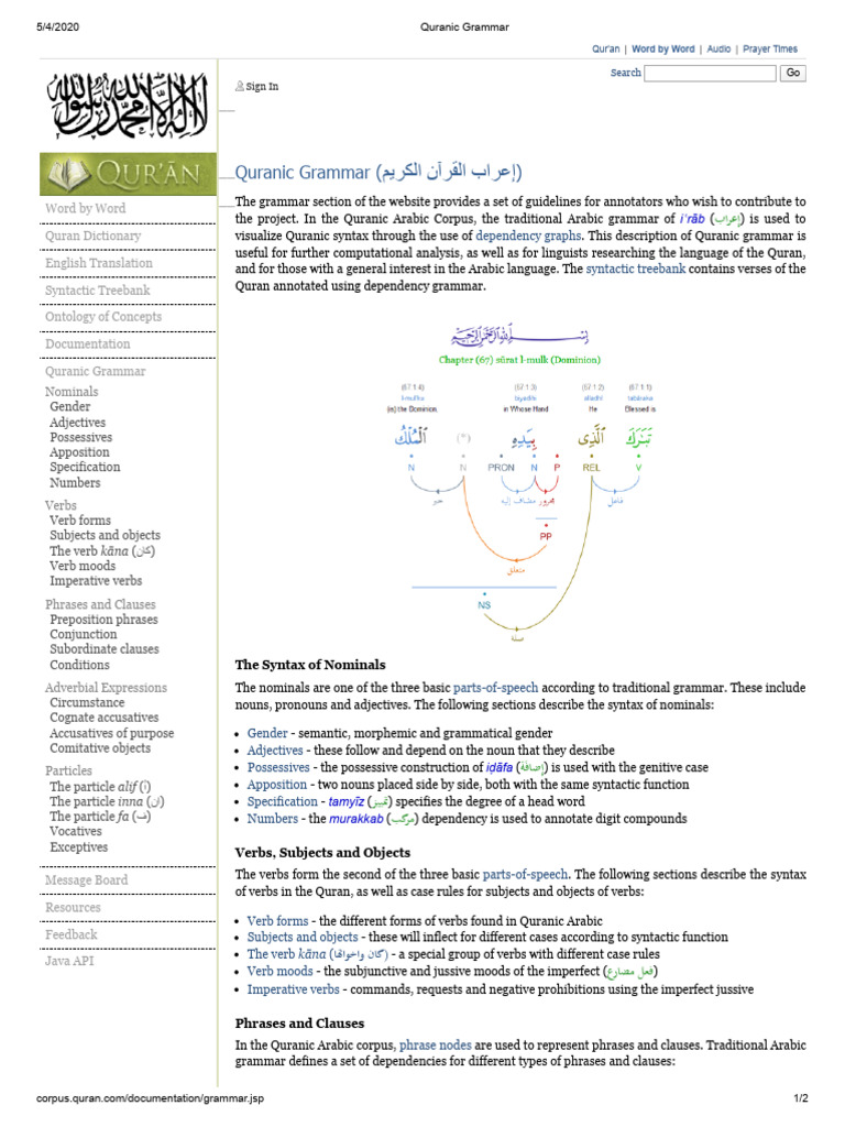 Quranic Grammar Overview | PDF | Phrase | Verb
