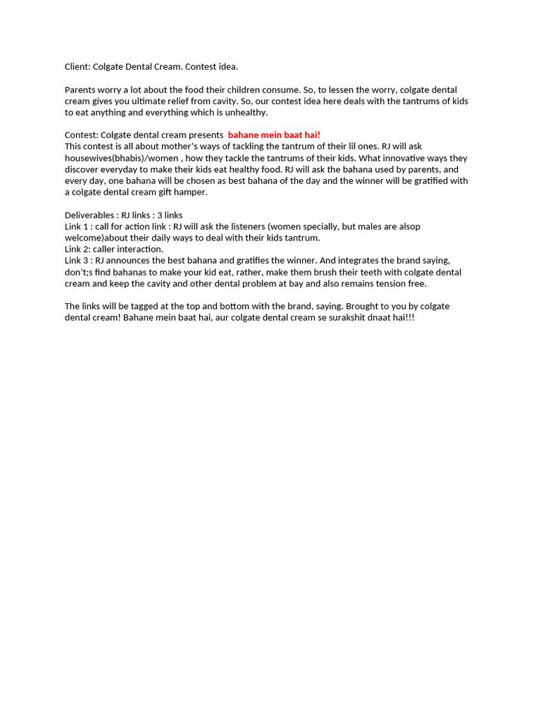 Colgate Dental Cream Plan | PDF