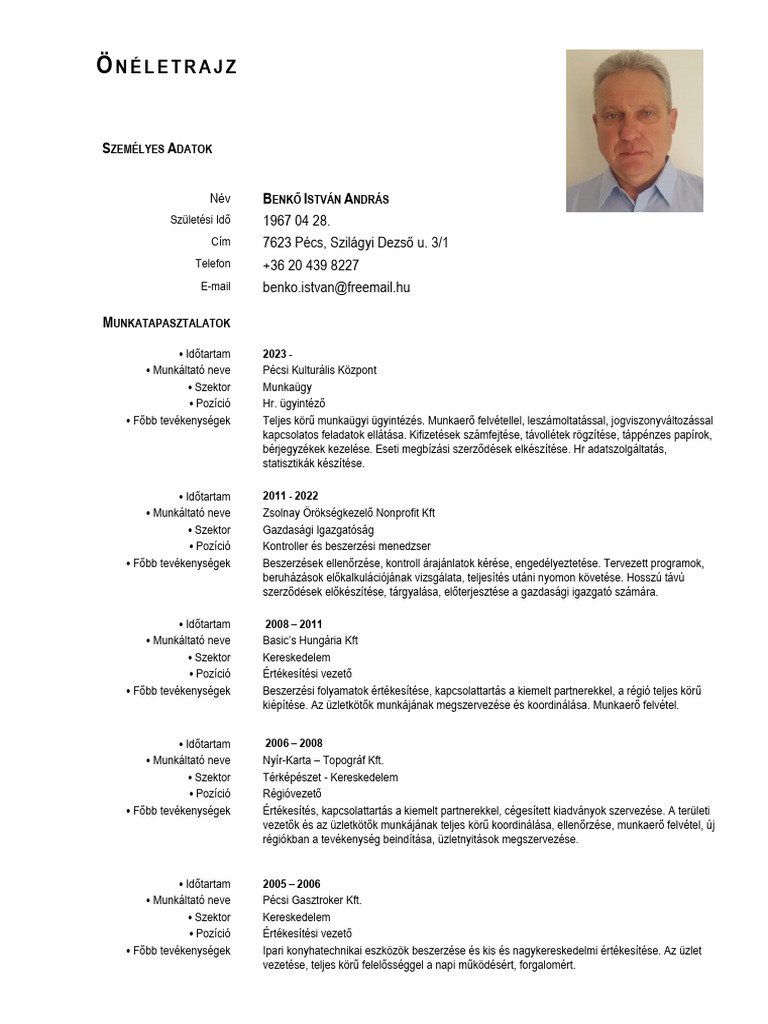 Önéletrajz Benkő-István-András 2023 | PDF