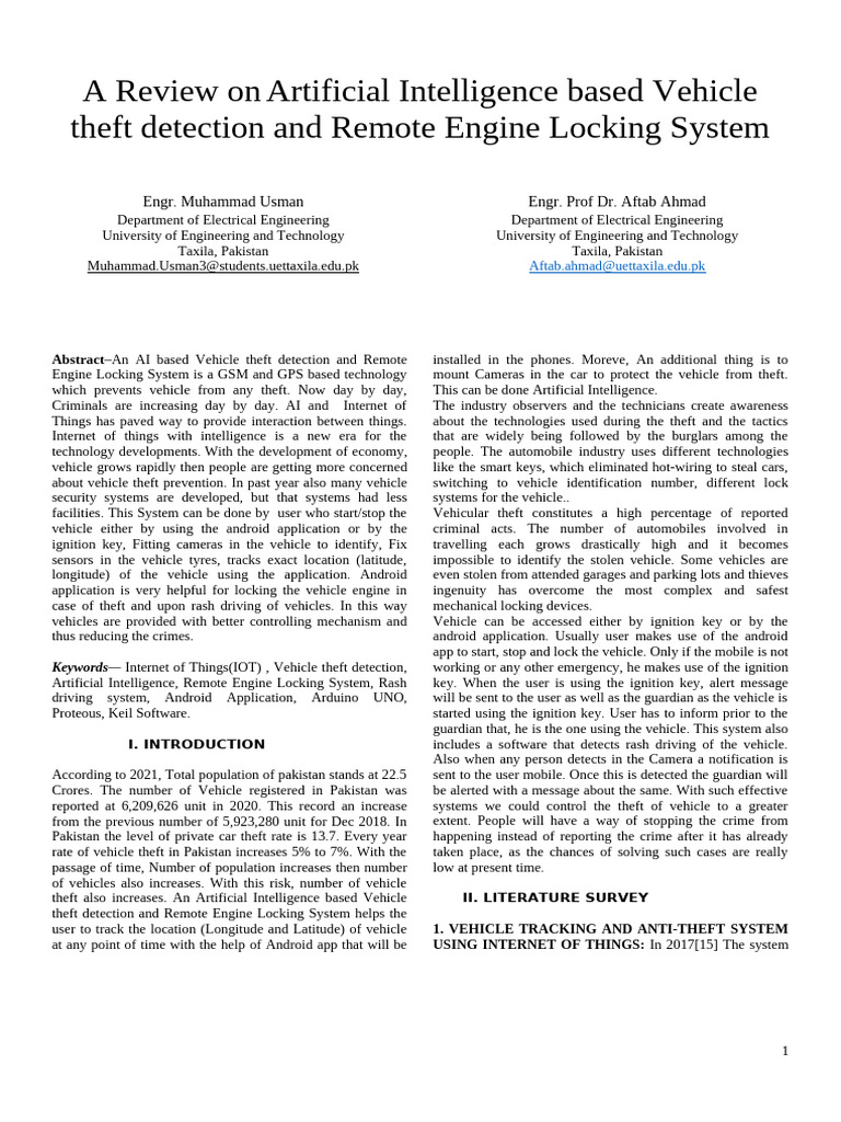 A Review On Artificial Intelligence Based Vehicle Theft Detection and ...