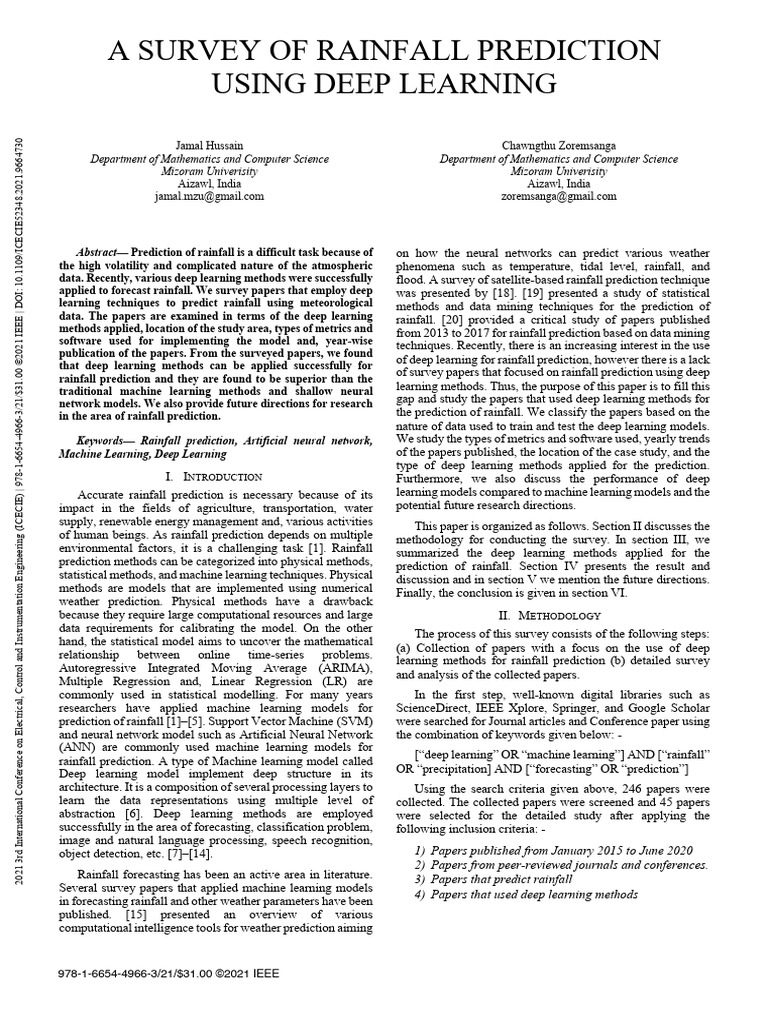 Survey of Rainfall Prediction Using Deep Learning | PDF | Deep Learning ...