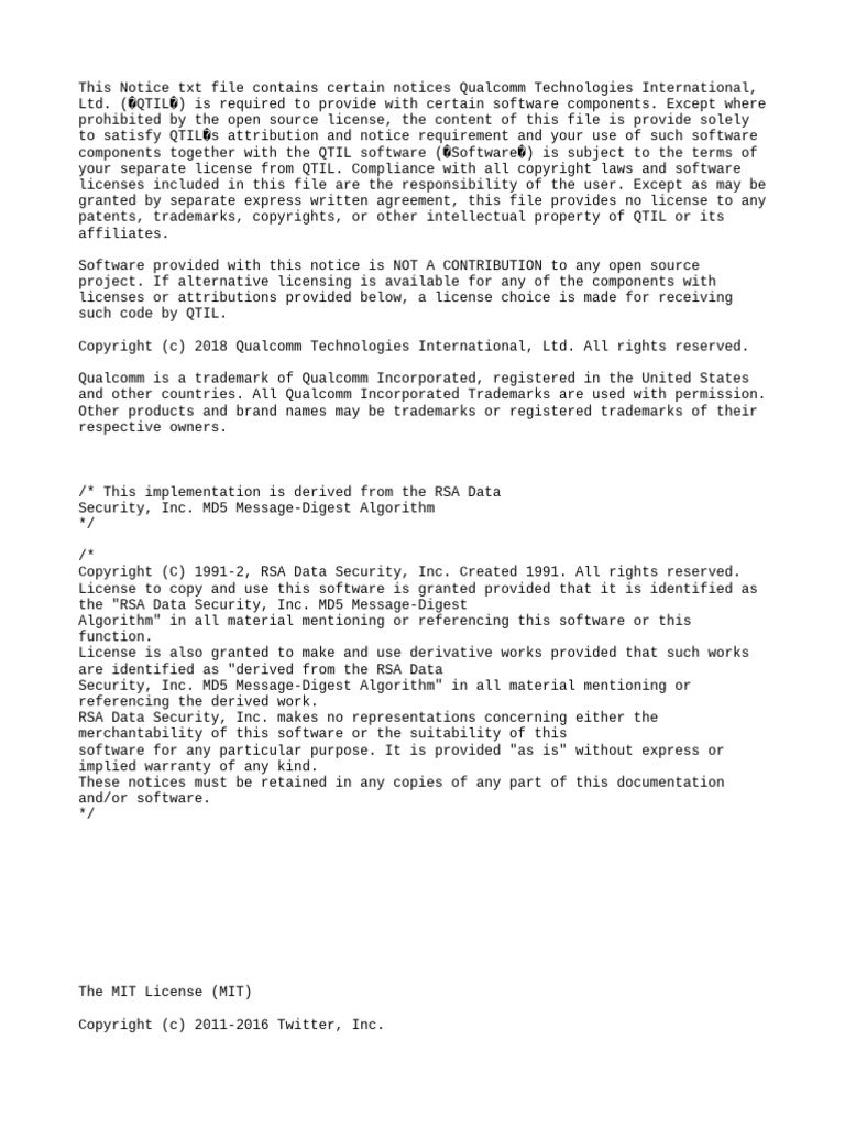 Qualcomm Software License Notices | PDF | License | Copyright