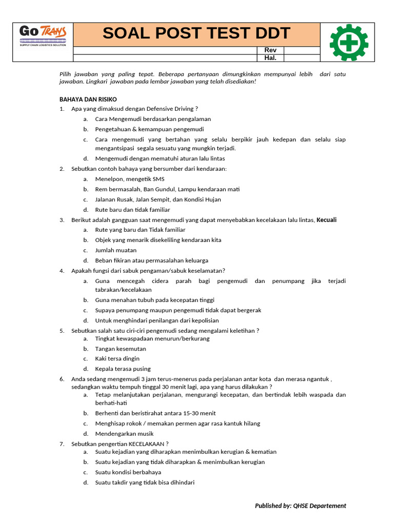 Soal Pilihan Ganda Post Test DDT GLI | PDF